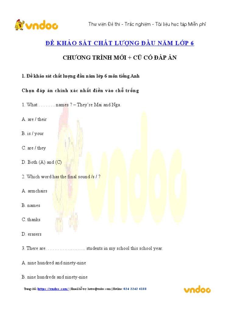De Khao Sat Chat Luong Dau Nam Mon Tieng Anh Lop 6 Co Dap An | PDF