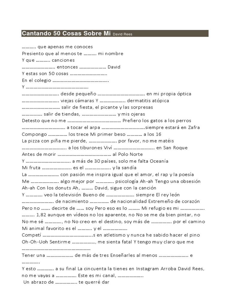 Cantando 50 Cosas Sobre Mi David Rees | PDF