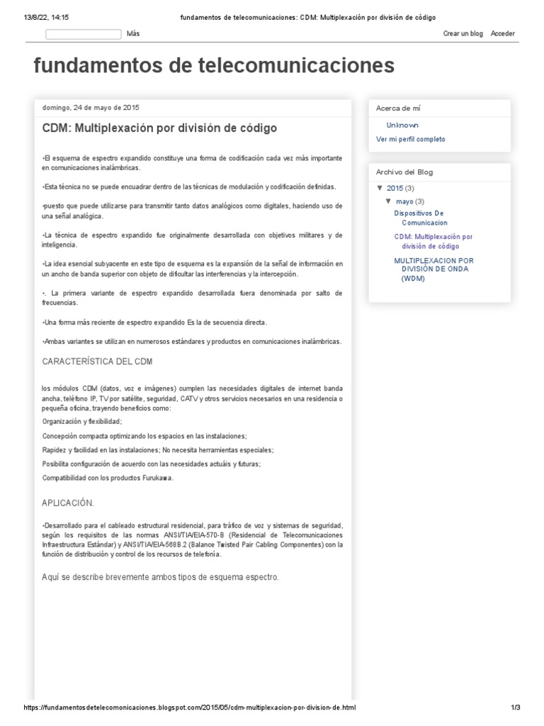 Fundamentos de Telecomunicaciones - CDM - Multiplexación Por División de Código | Descargar ...