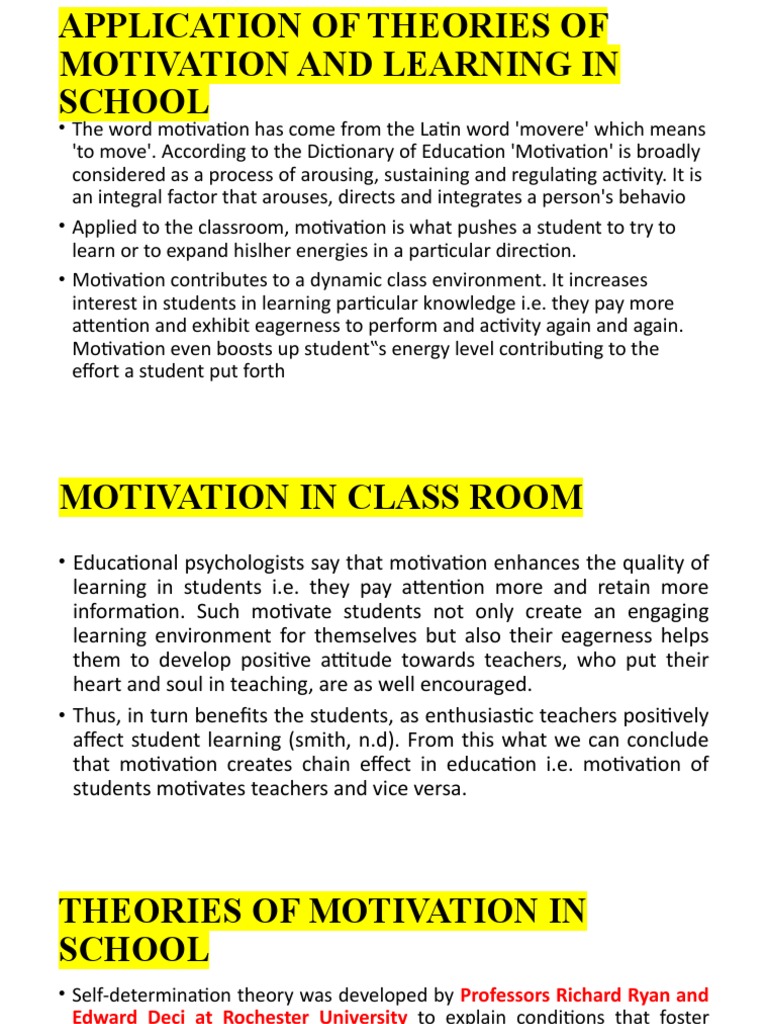 Application of Theories of Motivation and Learning | PDF | Motivational ...