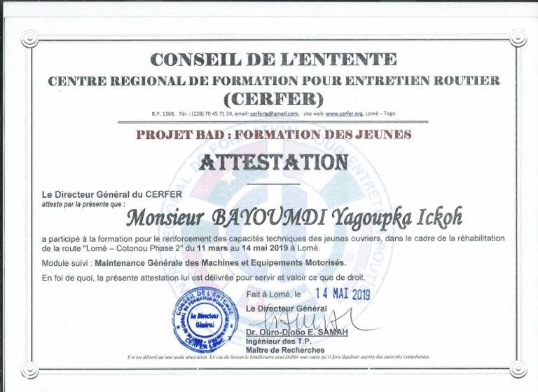 Attestation de Formation Cerfer | PDF