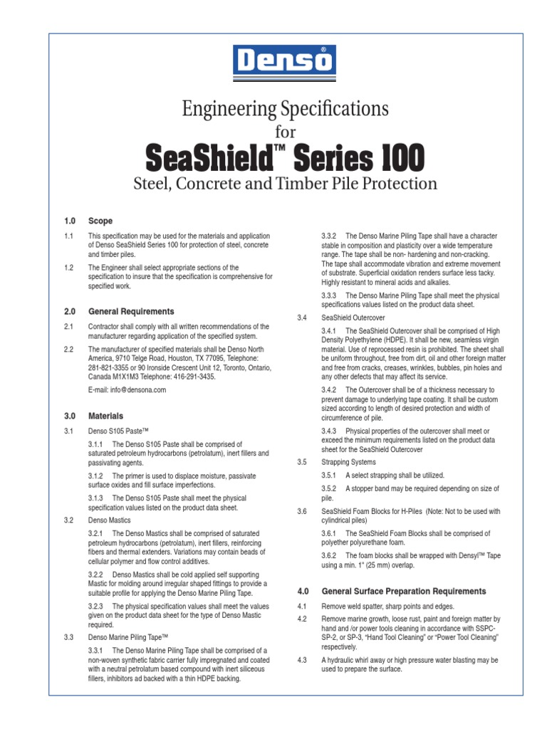 Denso SeaShield Series 100 | PDF | Deep Foundation | Polyurethane