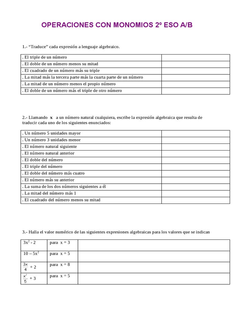 Operaciones Con Monomios Av | PDF | Notación Matemática | Matemática ...