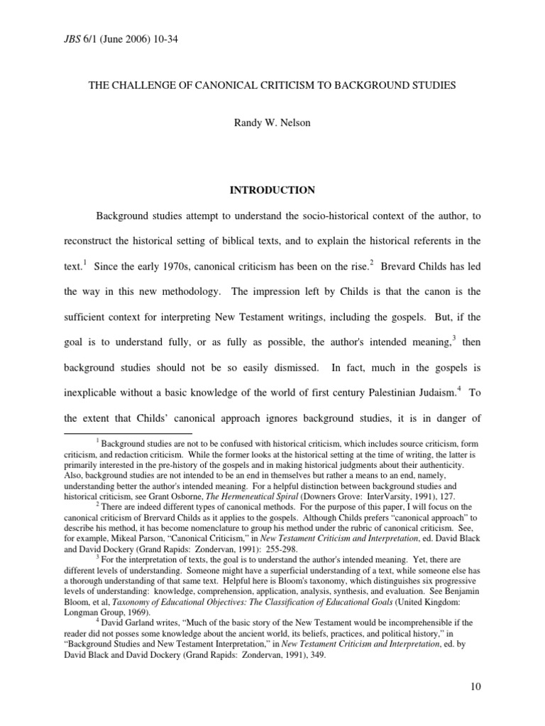 Nelson, R.W On Canonical Criticism | PDF | Biblical Canon | Bible