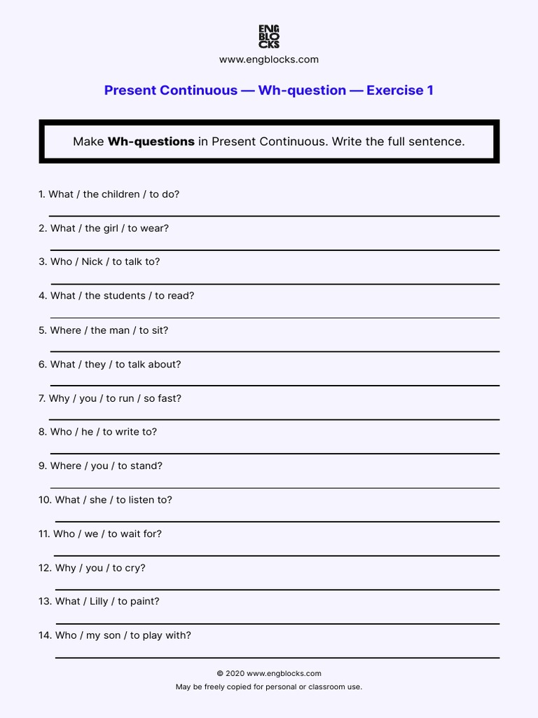 Present Continuous WH Question Exercise 1 | PDF