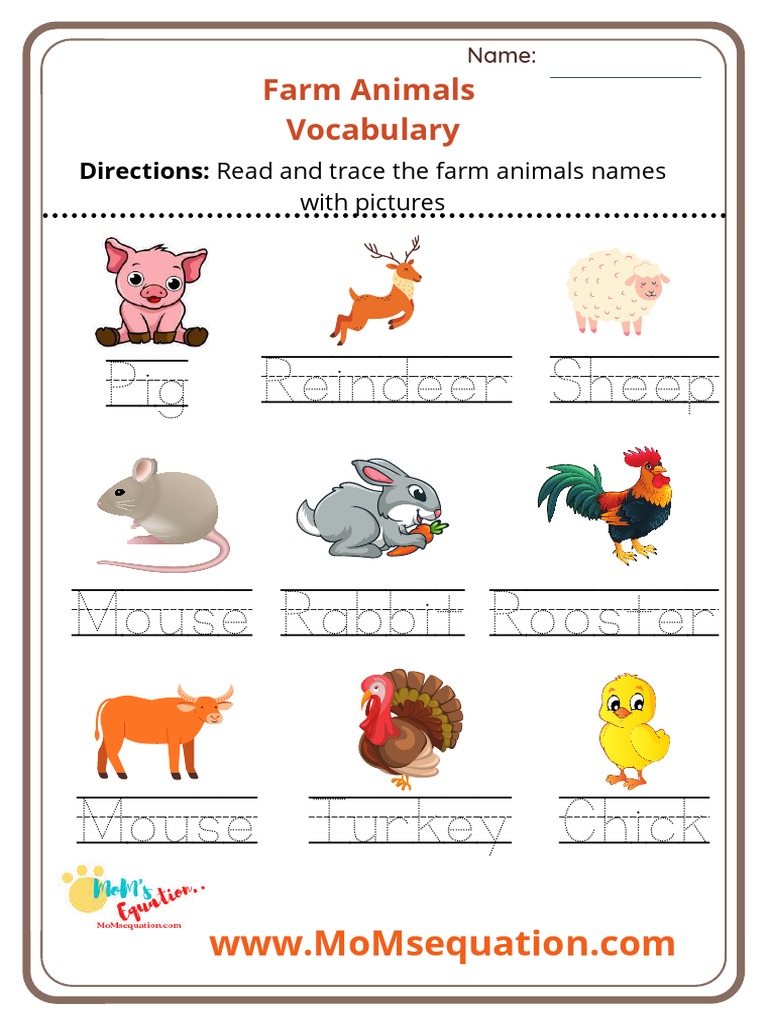 Farm Animals Vocabulary Worksheet | PDF