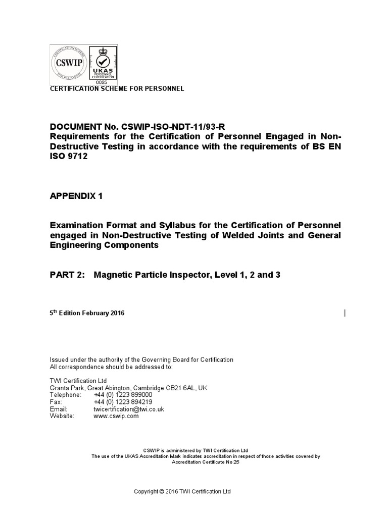 Appendix 1 Part 2 Magnetic Particle Inspection 5th Edition February 2016 | PDF | Nondestructive ...