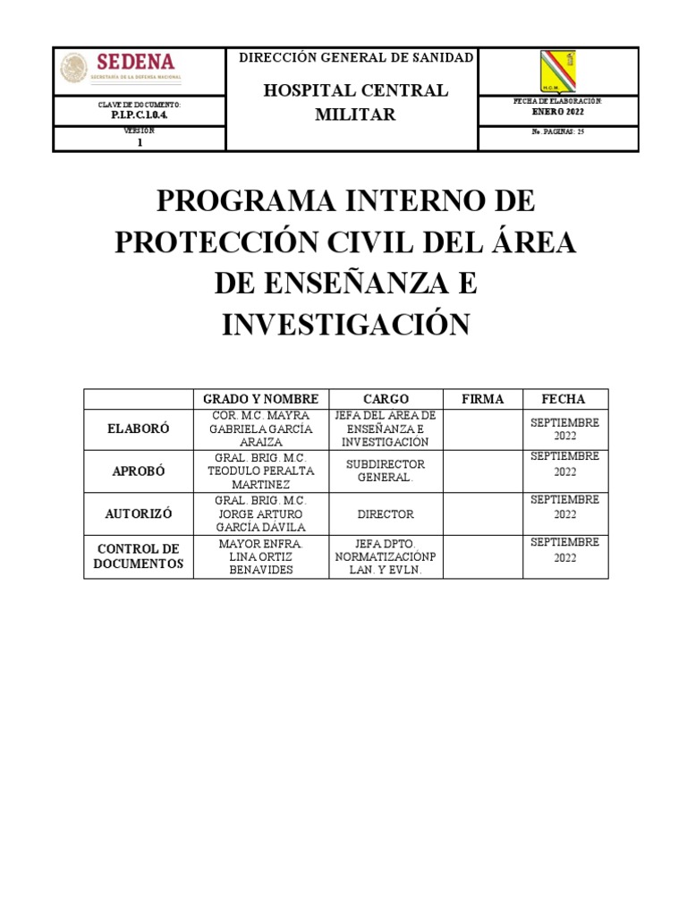 Programa Interno de Protección Civil del Área de Enseñanza e Investigación | PDF | Defensa Civil ...
