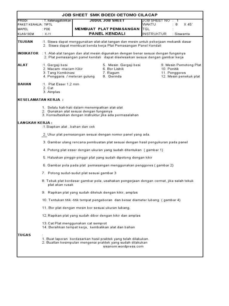 Job Sheet 1 Membuat Plat Pemasangan Panel Kendali | PDF
