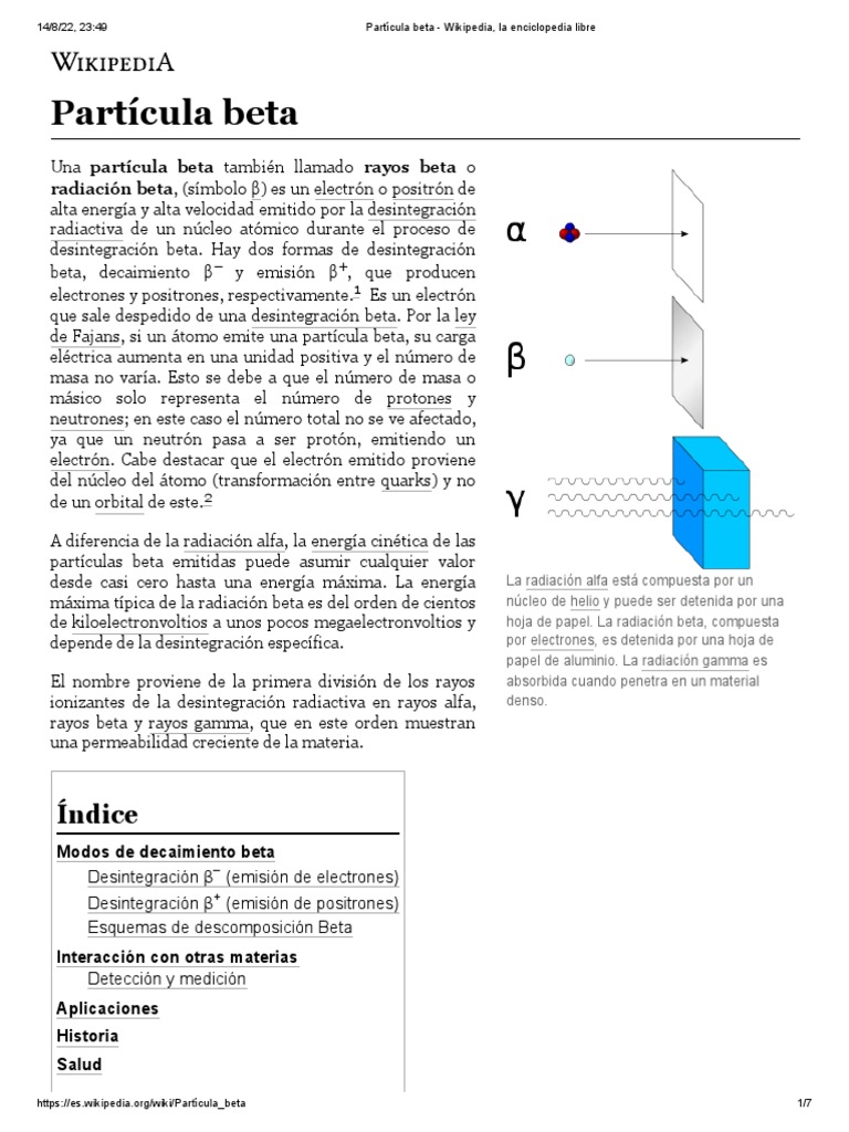 Partícula Beta - Wikipedia, La Enciclopedia Libre | PDF ...
