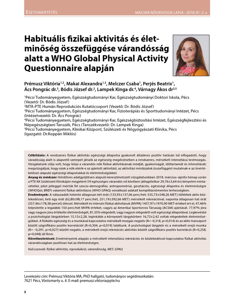 7T - Prémusz Habituális Fizikai Aktivitás És Életminőség Összefüggése Várandósság Alatt A WHO ...