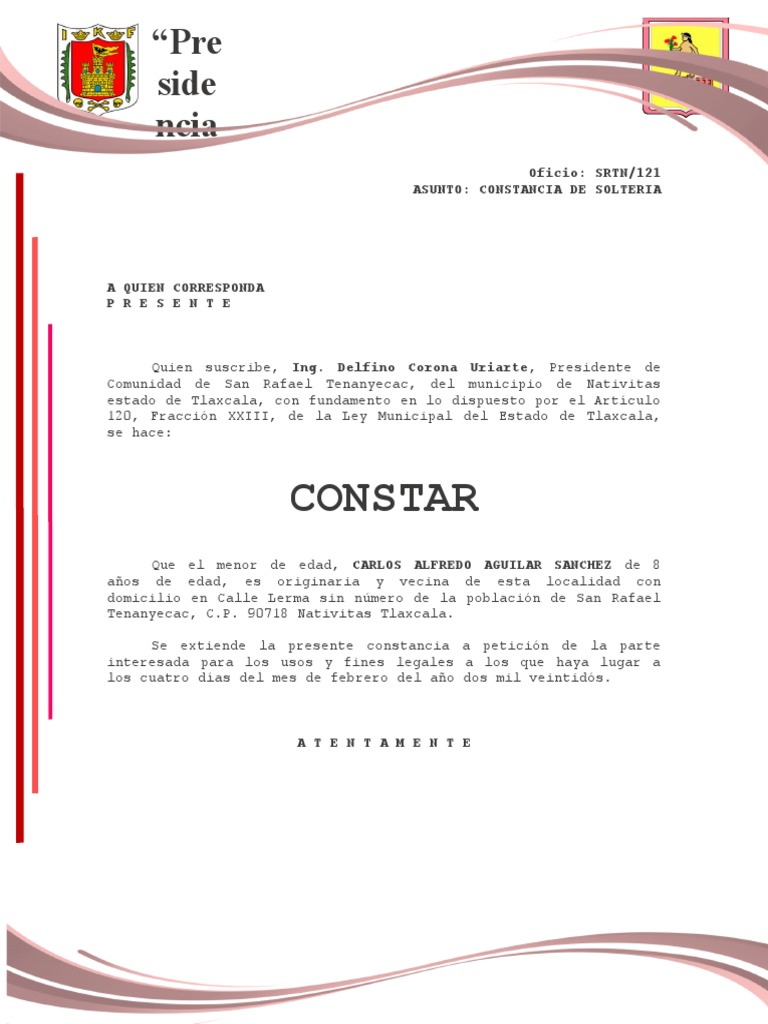 Constancia de Vecindad, Con Fotografia | PDF