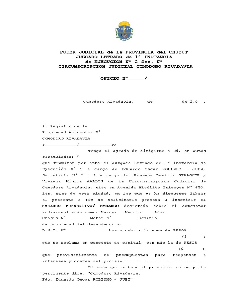Embargo Preventivo en Comodoro Rivadavia | PDF | Finanzas y dinero
