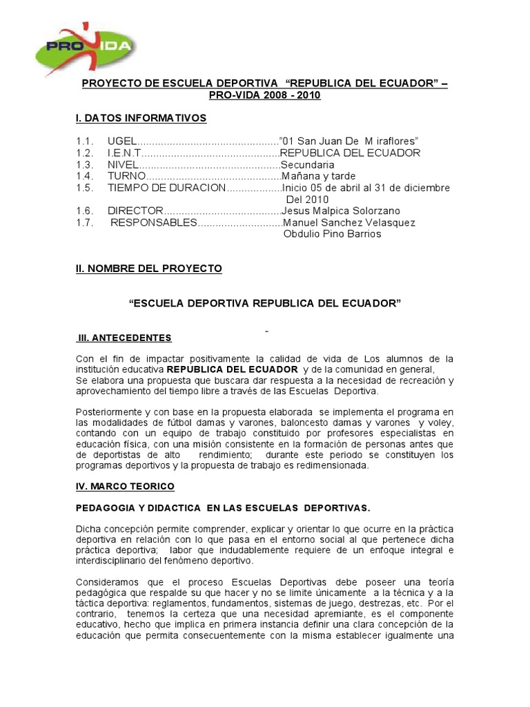 Proyecto Escuela Deportivas | PDF | Aprendizaje | Enseñando