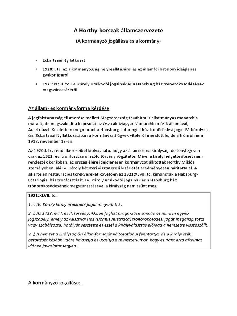 A Horthy-Korszak | PDF