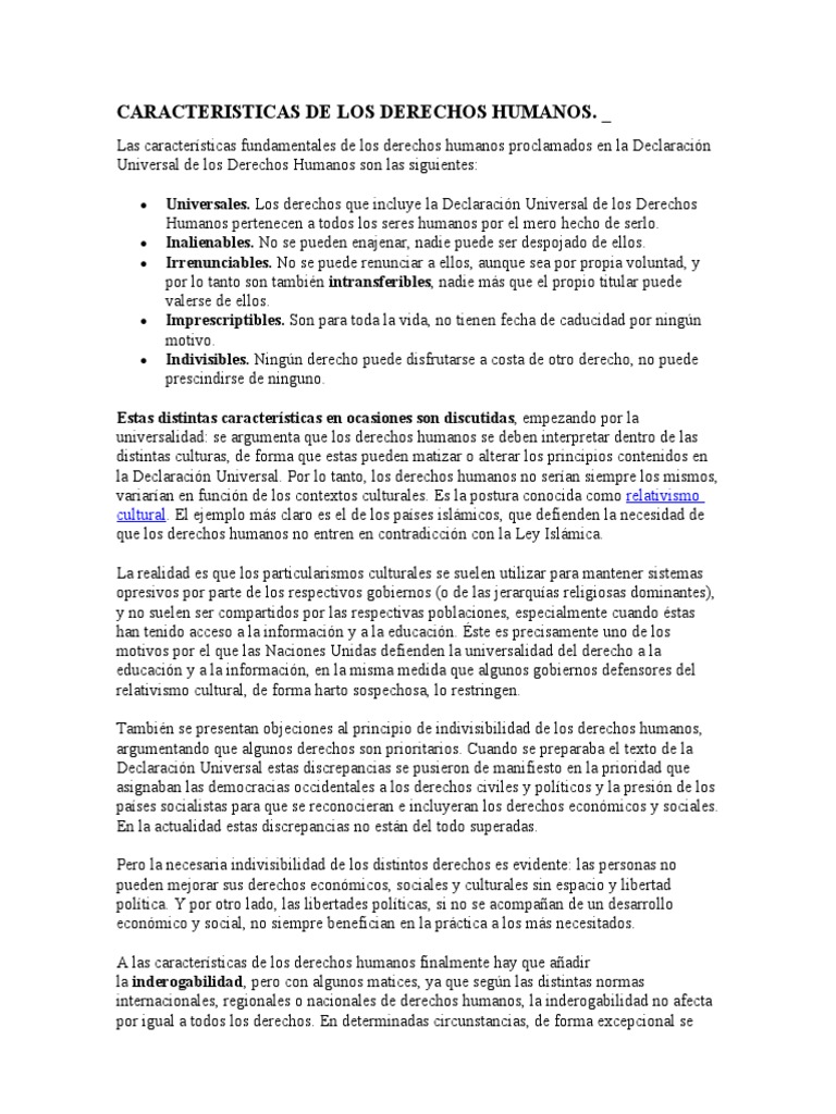 Caracteristicas de Los Derechos Humanos | PDF | Derechos humanos | Derechos