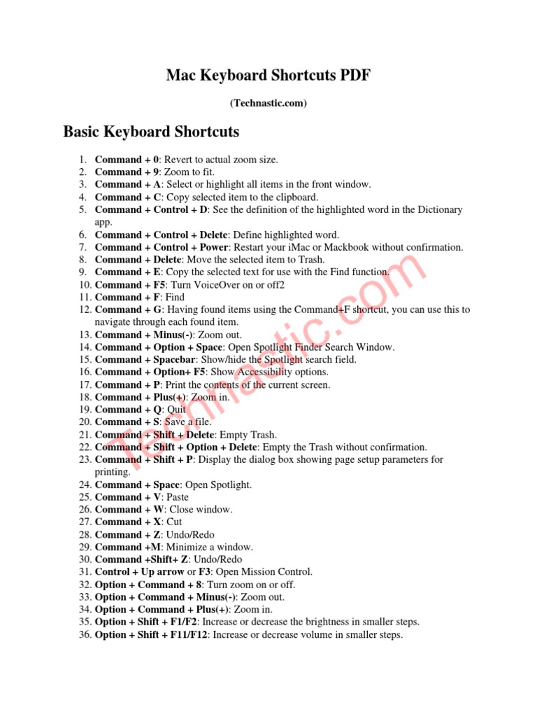 Mac Keyboard Shortcuts Technastic | PDF | Finder (Software) | Mac Os
