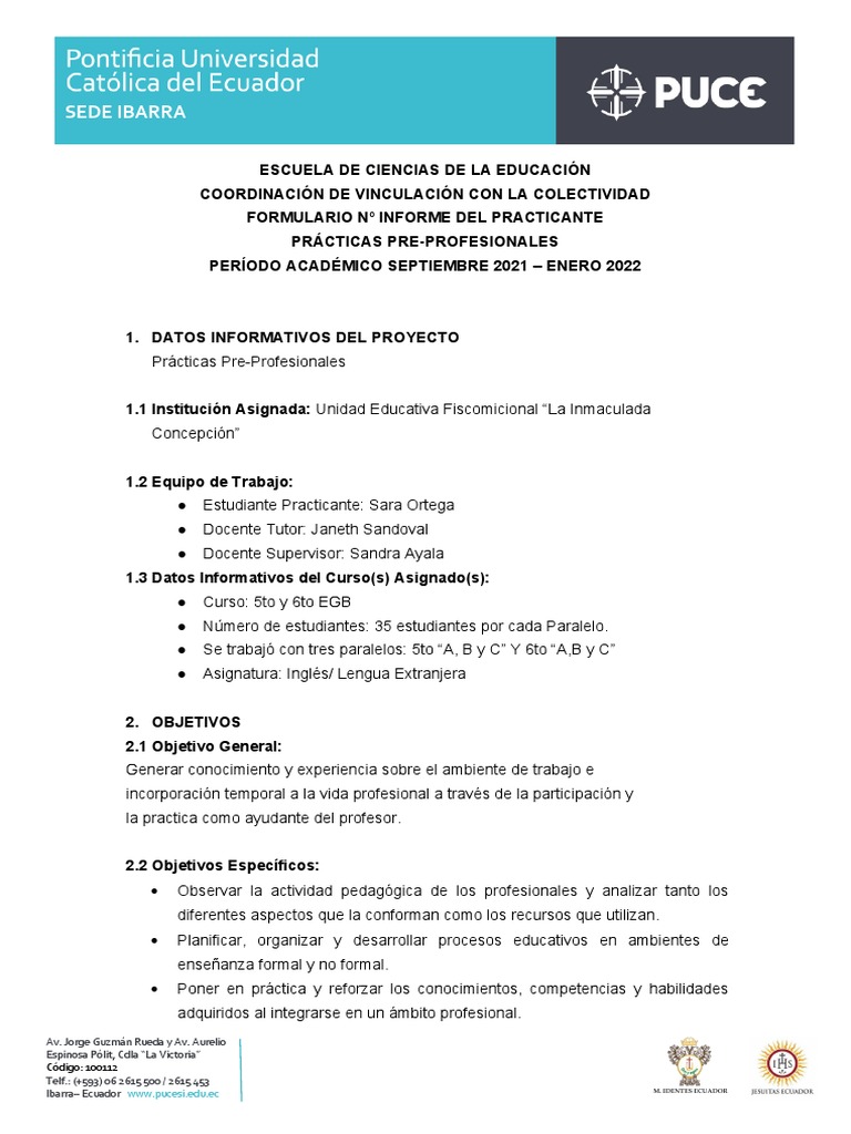 Formato Informe Practicante | PDF | Maestros | Ciencia cognitiva