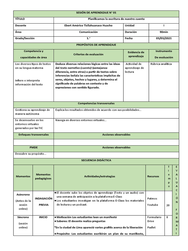 Modelo de Sesión de Aprendizaje GENERAL | Descargar gratis PDF | Aprendizaje | Evaluación
