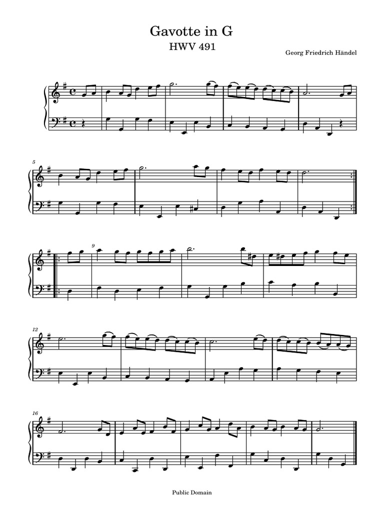 Gavotte in G Major HWV 491 Handel George Frideric | PDF | Classical ...