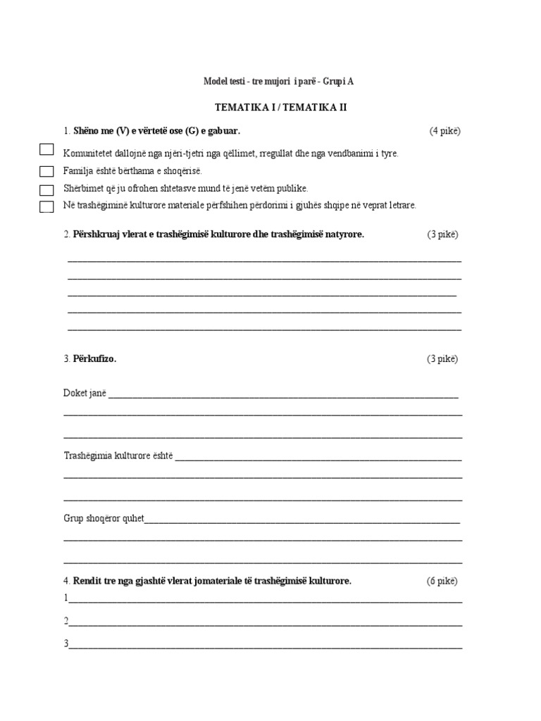 QYTETARIA 8 Modele Testesh Sipas 3 Mujorëve | PDF