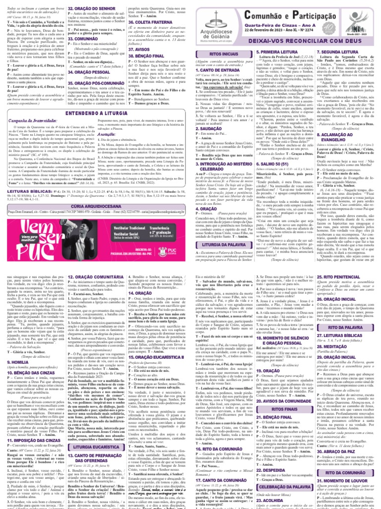 22 Fev 2023 Quarta Feira de Cinzas 05953457 PDF | PDF | Eucaristia | Missa (liturgia)