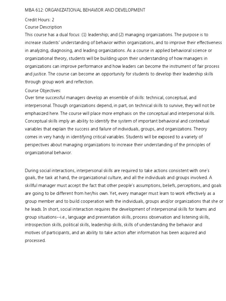 MBA Organizational Behavior and Development | PDF | Motivational ...