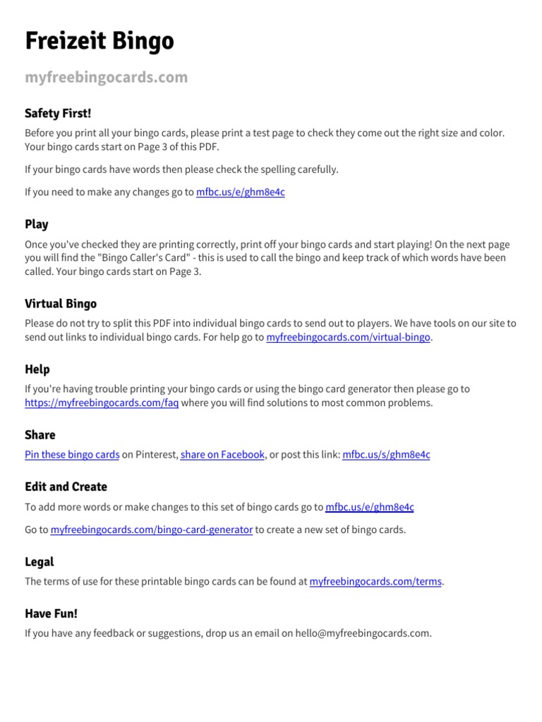 Freizeit Bingo | PDF | Hobbies | Gambling