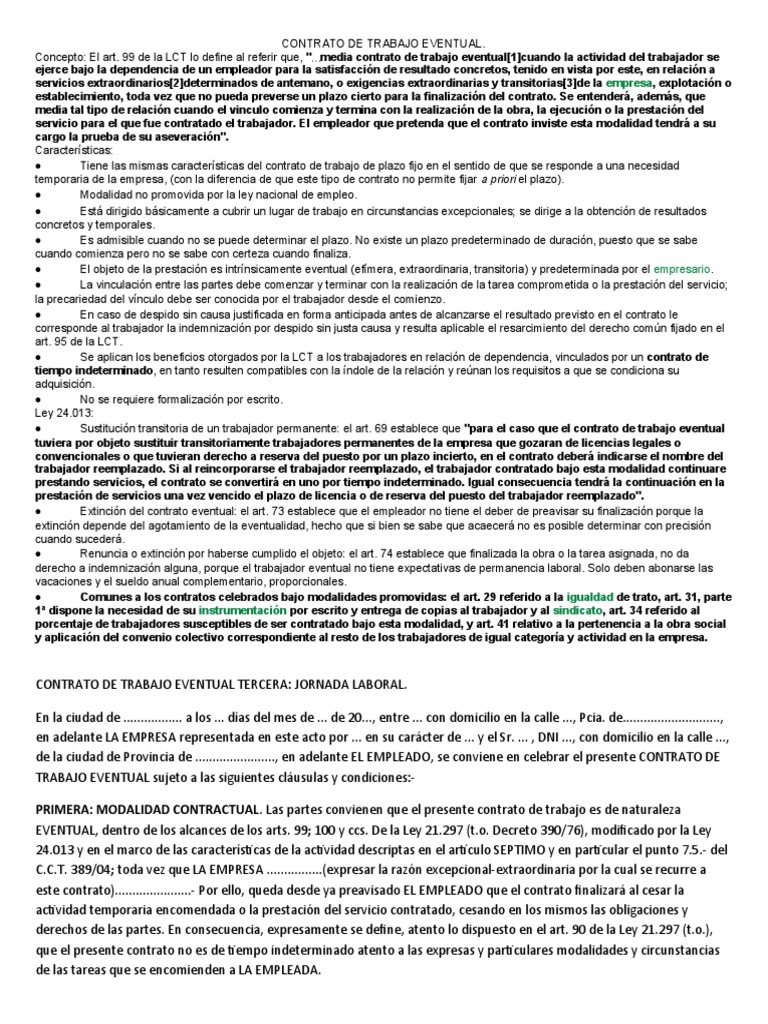 Contrato de Trabajo Eventual | PDF | Tiempo de trabajo | Derecho laboral