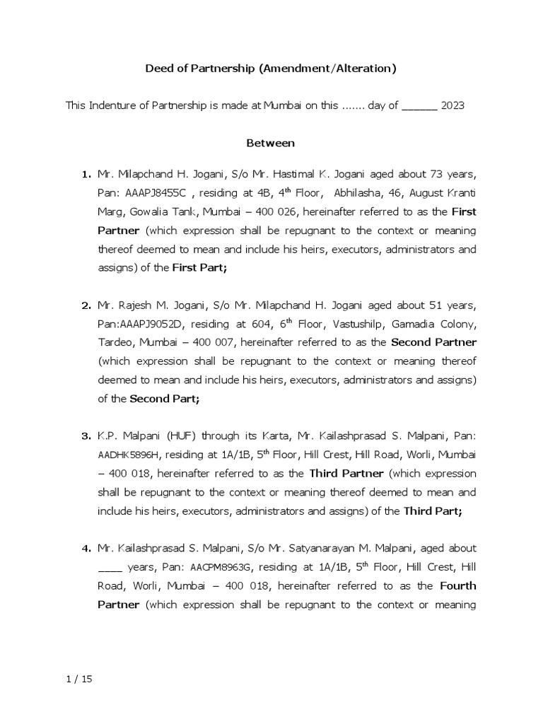 Deed of Partnership Amendment Alteration With Track Mode 31-01-2023 ...