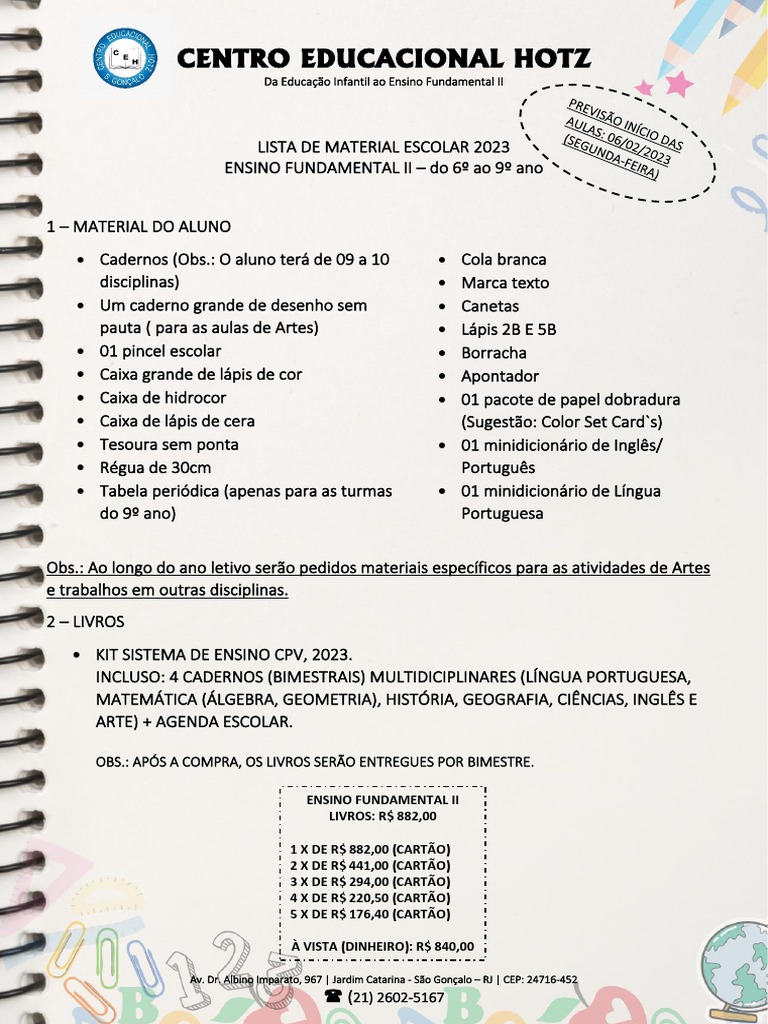 9 Lista de Material 2023 - Ensino Fundamental II | PDF