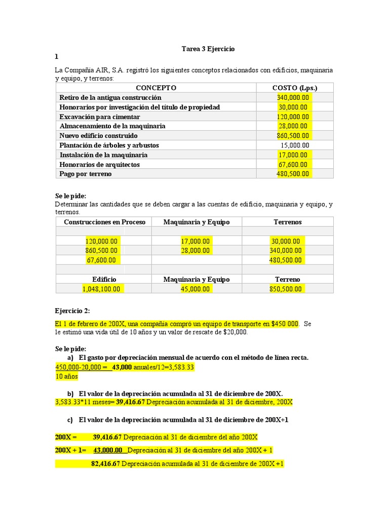Tarea 3 Contabilidad I | PDF | Depreciación | Hoja de balance