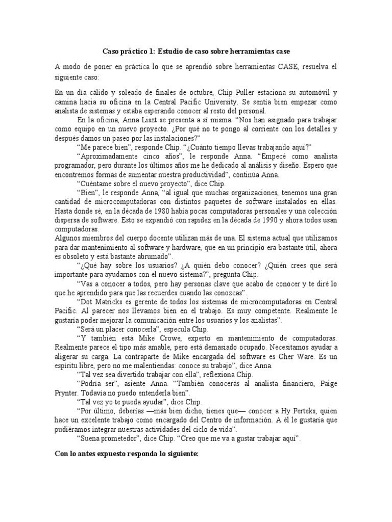 Caso Práctico 1 Estudio de Caso Sobre Herramientas Case | PDF ...