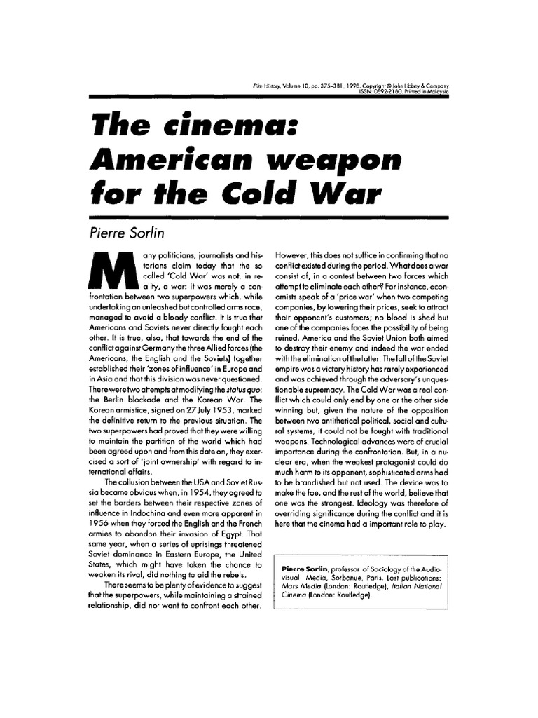 The Cinema - American Weapon For The Cold War (P Sorlin) | PDF