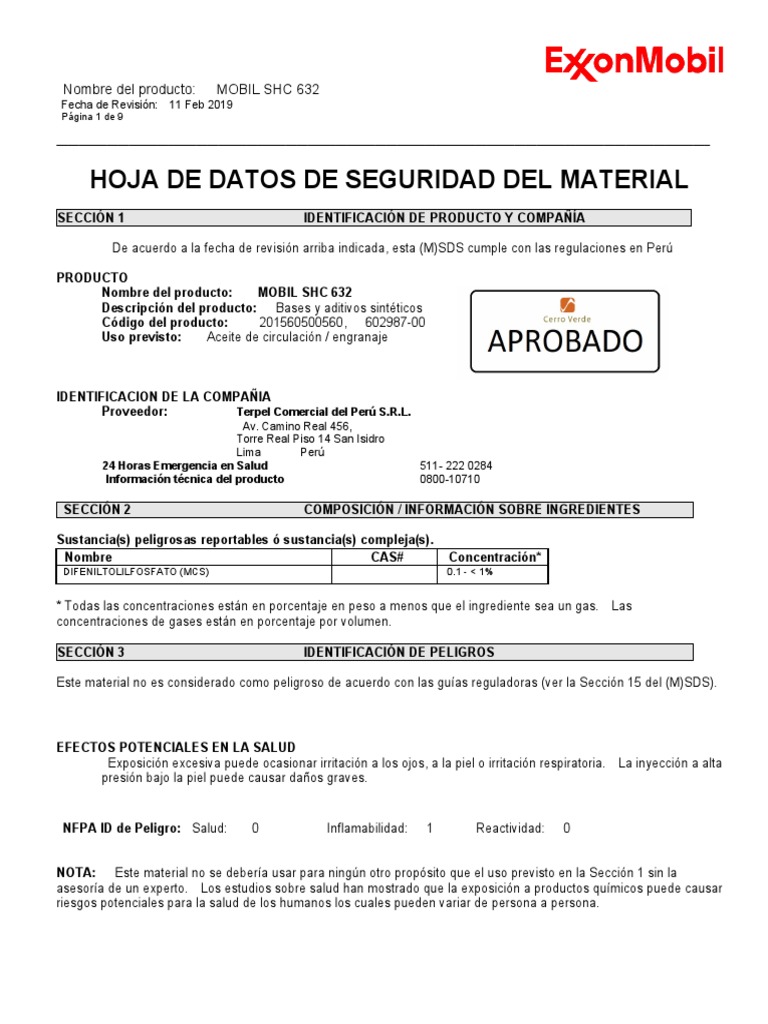Mobil SHC 632 - Terpel Comercial Del Perú SRL - FDS | PDF | Ventilación ...
