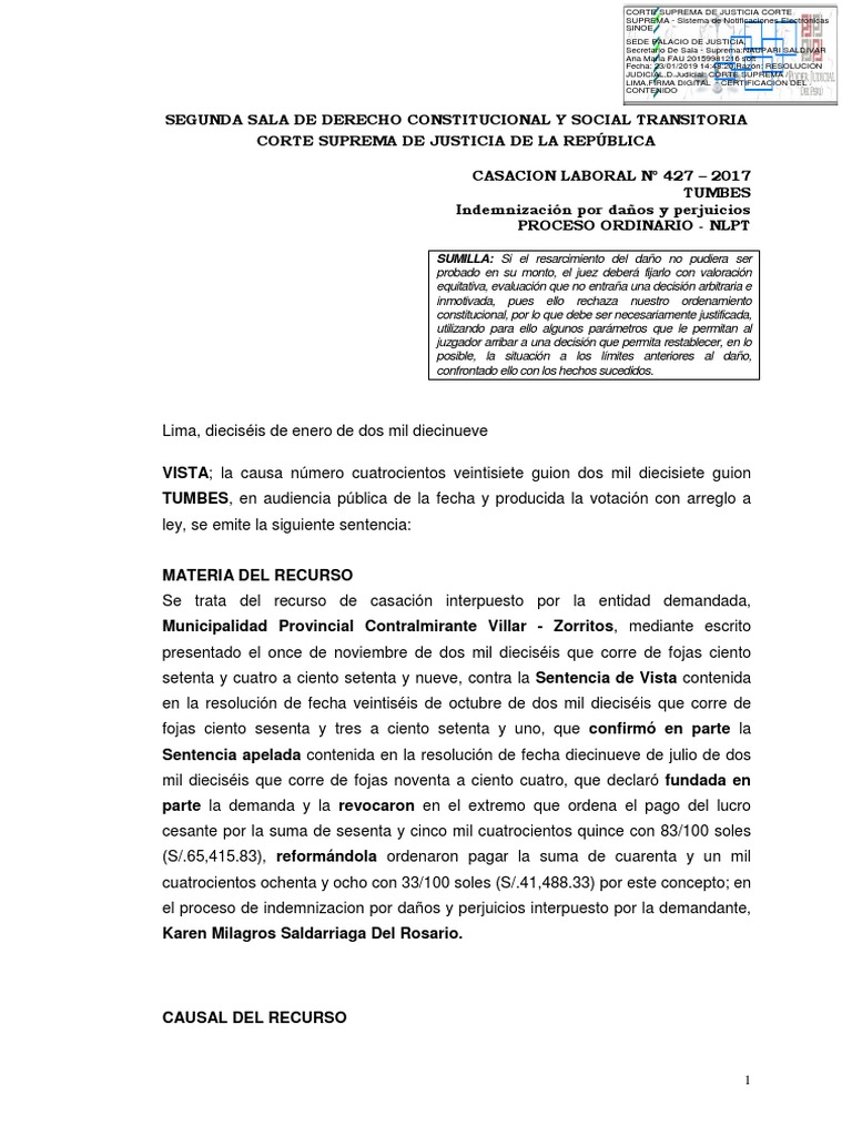 SUMILLA: Si El Resarcimiento Del Daño No Pudiera Ser | PDF | Daños y ...