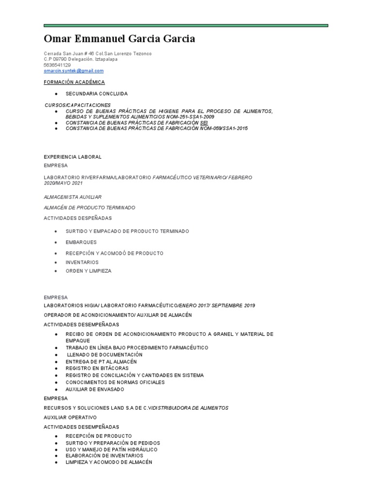 CVOmar Emmanuel García García | PDF | Servicios públicos | Ciencias de ...