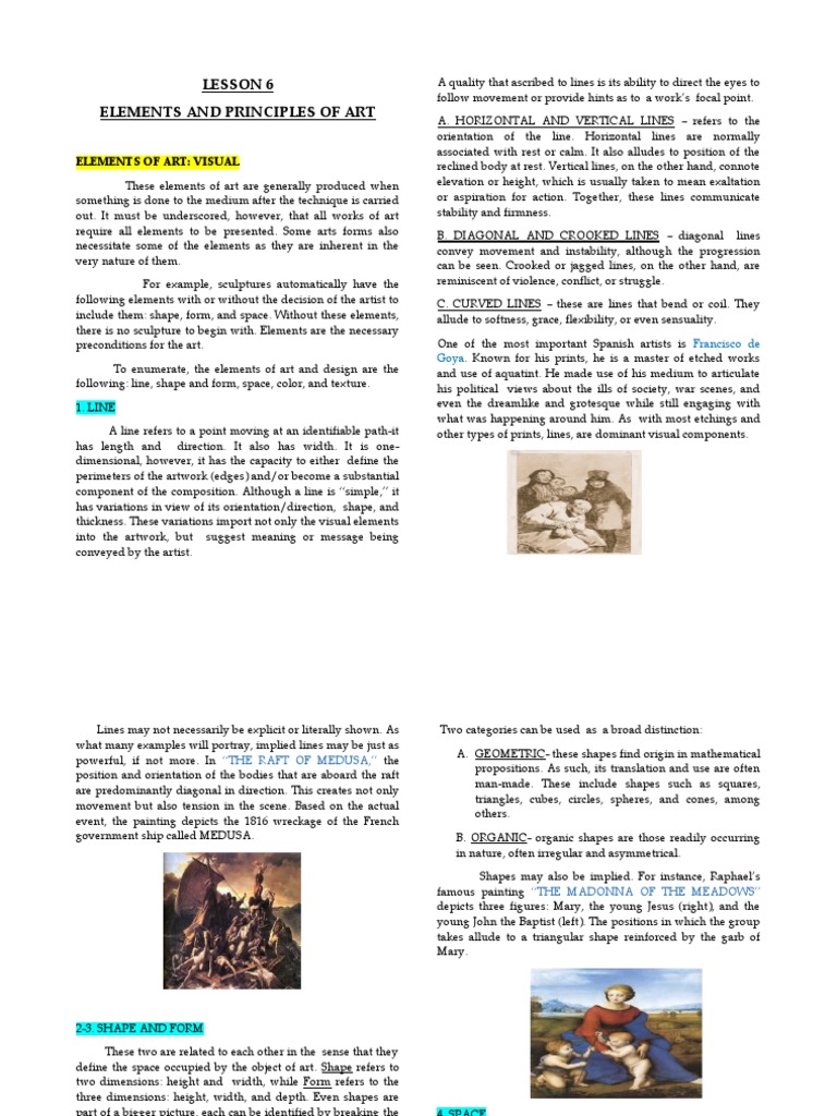 LESSON 6 ELEMENTS AND PRINCIPLES OF ART Handout | PDF | Composition ...