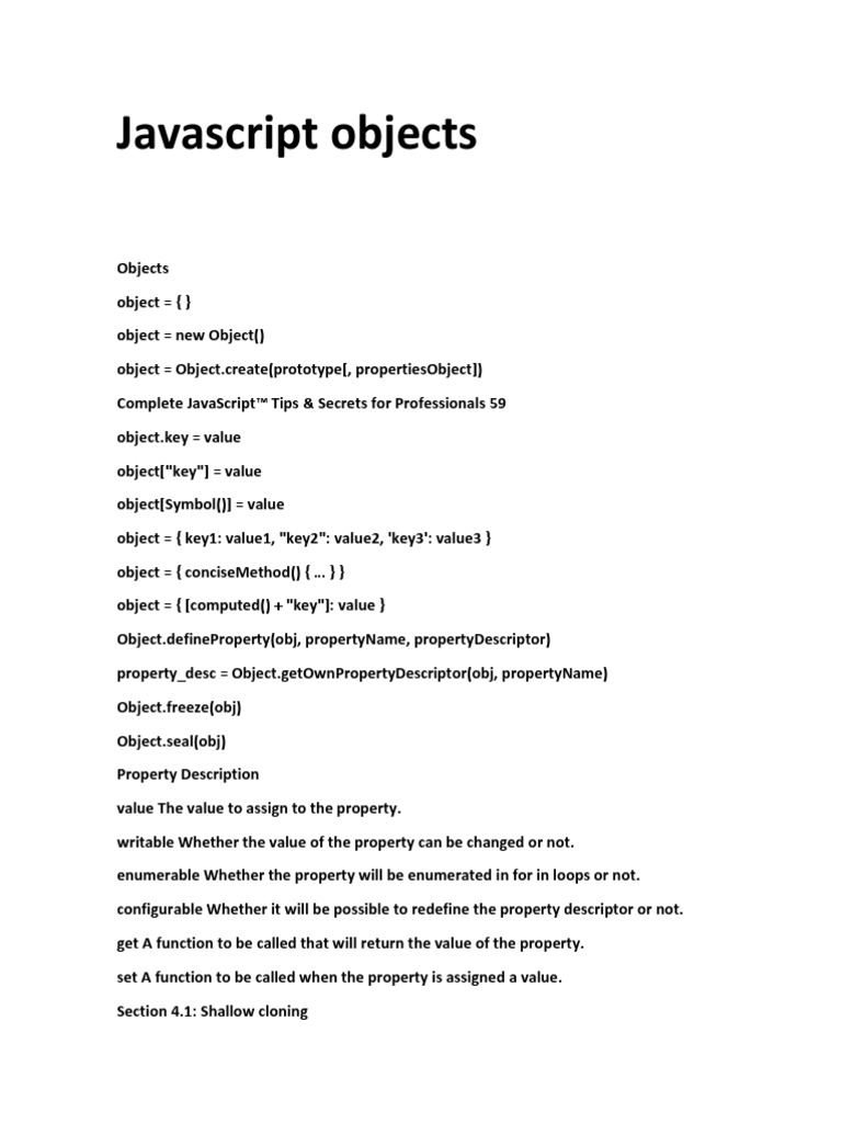Javascript Objects Download Free Pdf Java Script Computer Programming