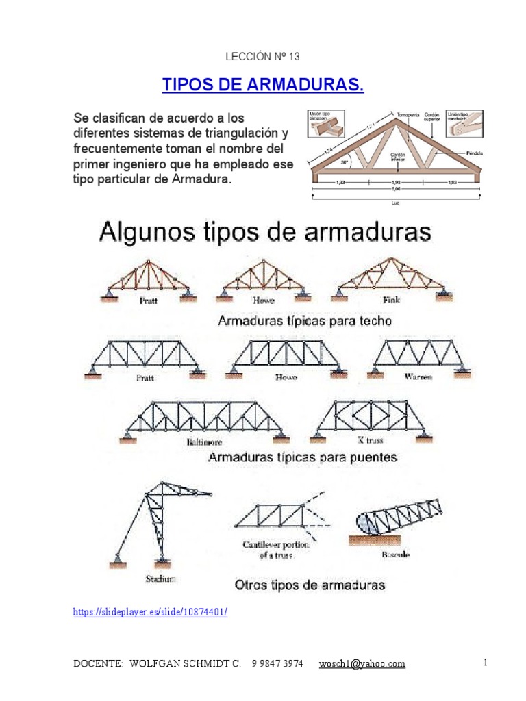 Leccion #13, Tipos de Armaduras | PDF | Braguero | Ingeniería mecánica