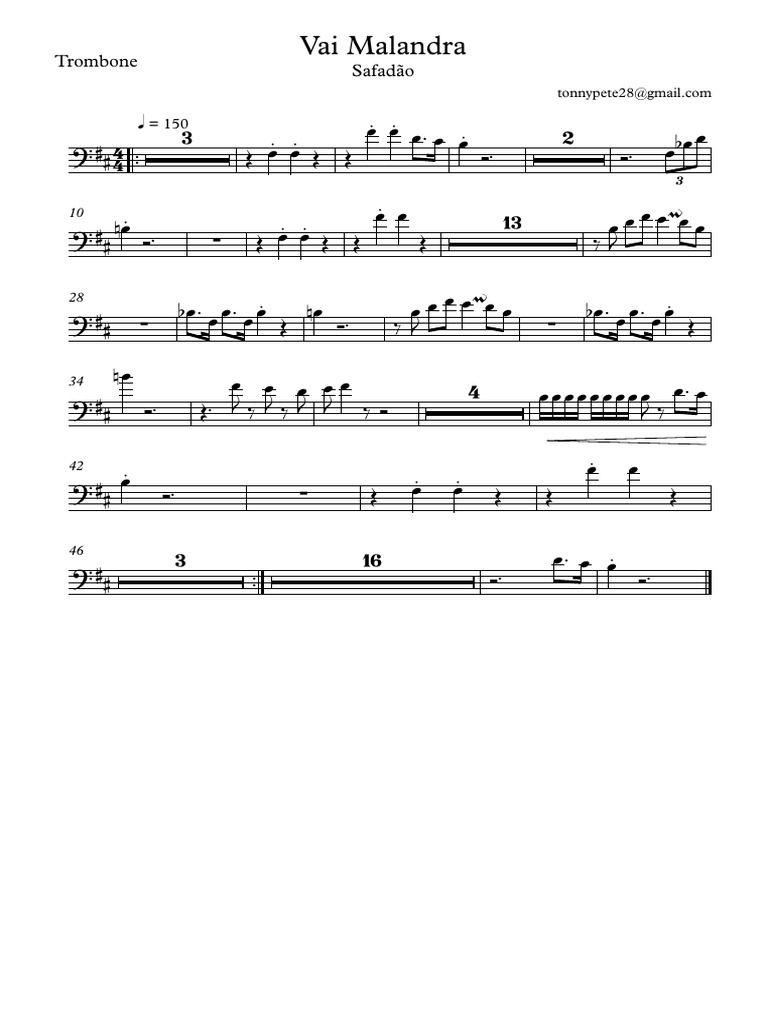 Vai Malandra Forro - Trombone | PDF