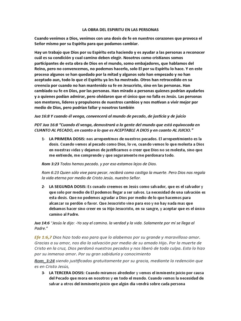 La Obra Del Espiritu en Las Personas | PDF | Pecado | Salvación