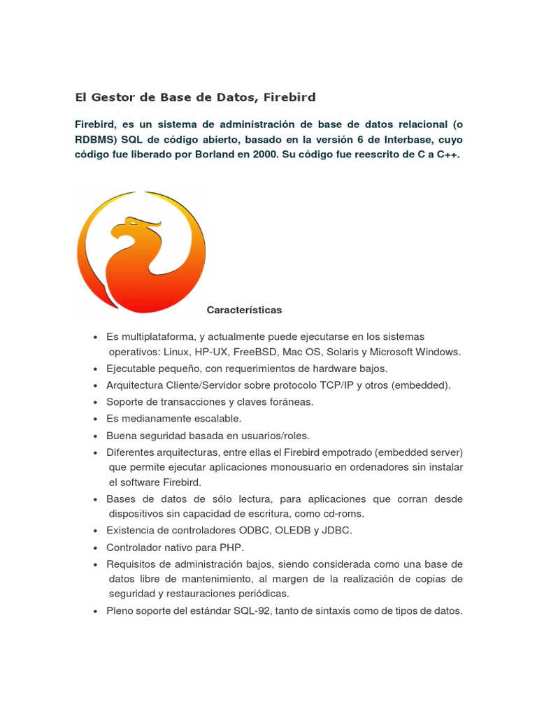 El Gestor de Base de Datos FIREBIRD | PDF | SQL | Bases de datos