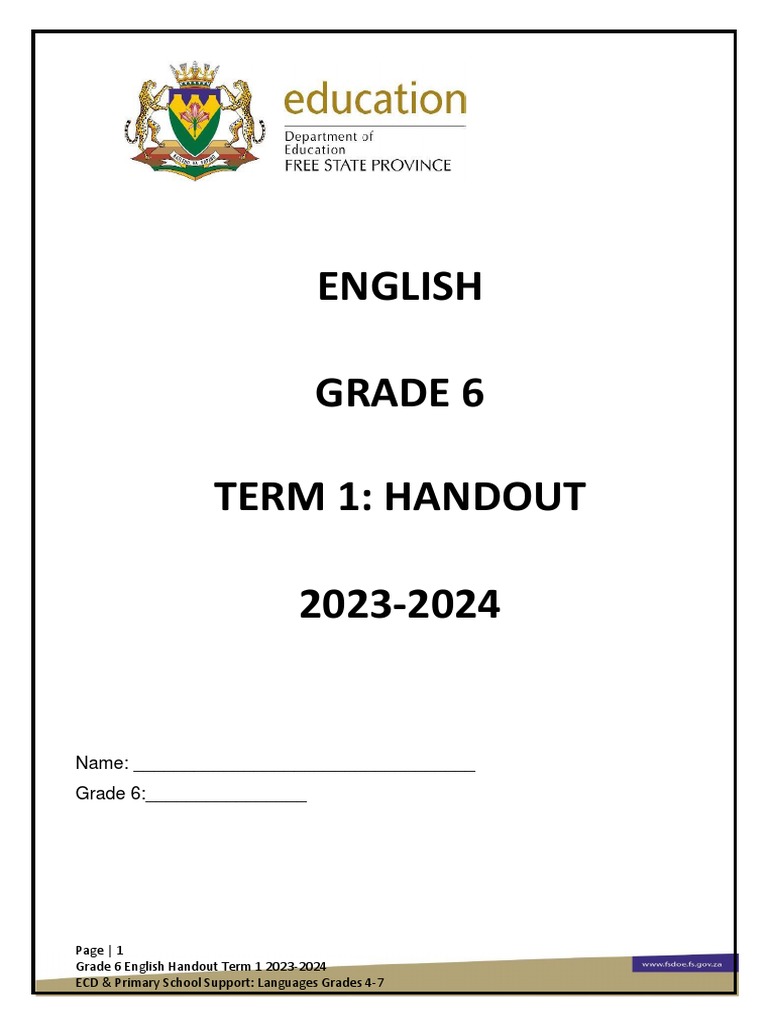 Grade 6 English Term 1 Handout 2023-2024 | PDF | English Language | Pronoun