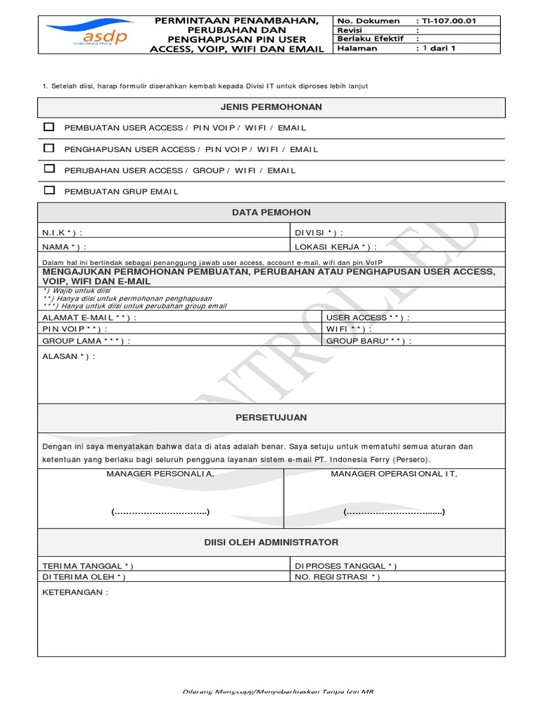 TI-107.00.01 Form Pembuatan Penambahan, Perubahan Dan Penghapusan User ...