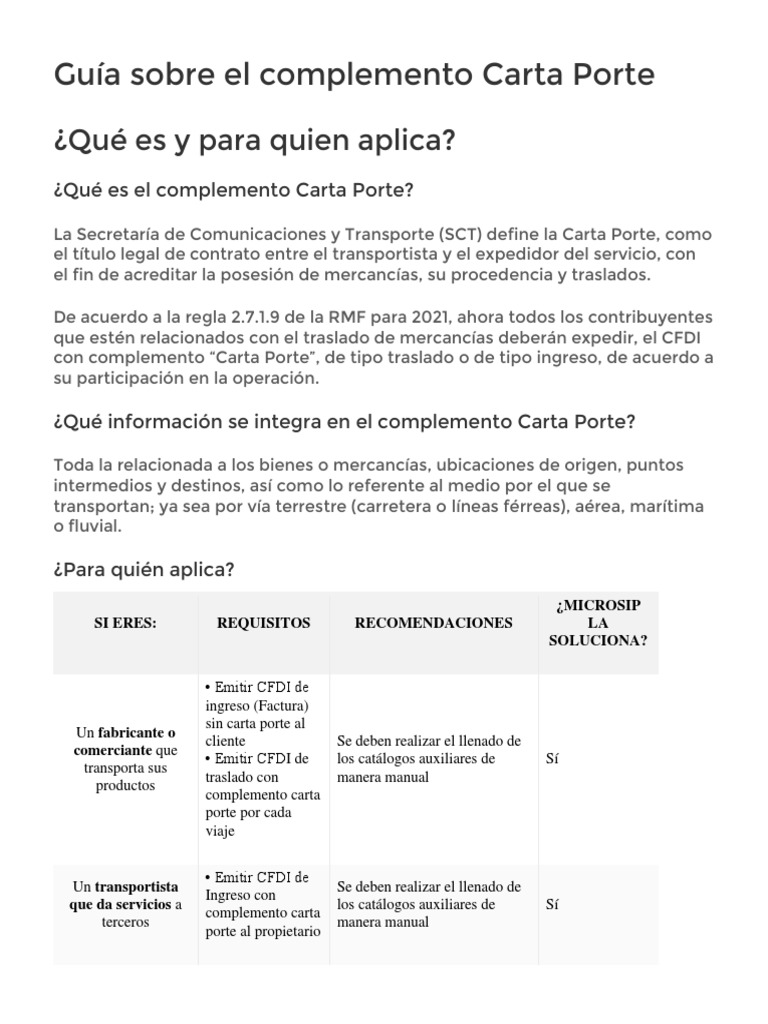 Guía Sobre El Complemento Carta Porte | PDF | Economias | Business