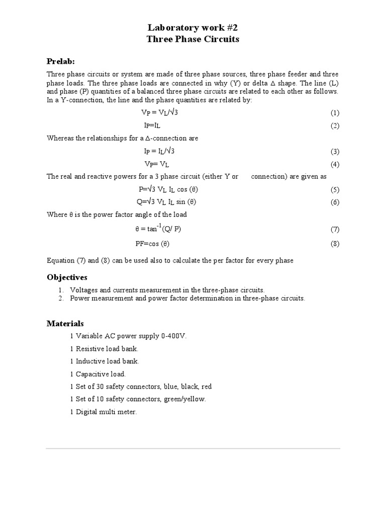 Lab 2 Three Phase Circuits | PDF | Ac Power | Electrical Resistance And ...