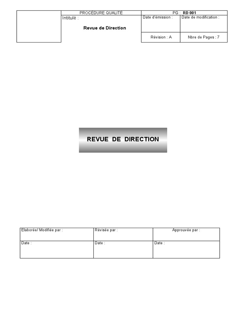 Revue de Direction RD 001 REV A | PDF