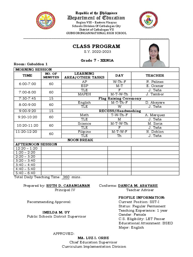 CLASS PROGRAM Secondary1 | PDF | Curriculum | Teachers