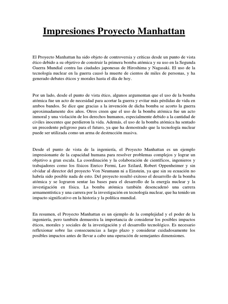Impresiones Proyecto Manhattan | PDF | Ciencia y matemáticas | Historia